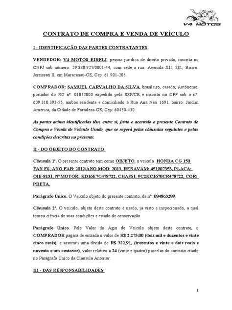 Contrato De Compra E Venda De Veiculo Pdf
