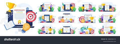 Set Flat Illustrations Certificate Concepts Award Stock Vector Royalty