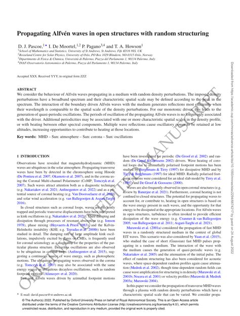 Pdf Propagating Alfvén Waves In Open Structures With Random Structuring