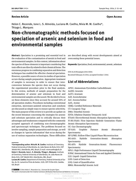 Pdf Non Chromatographic Methods Focused On Speciation Of Arsenic And
