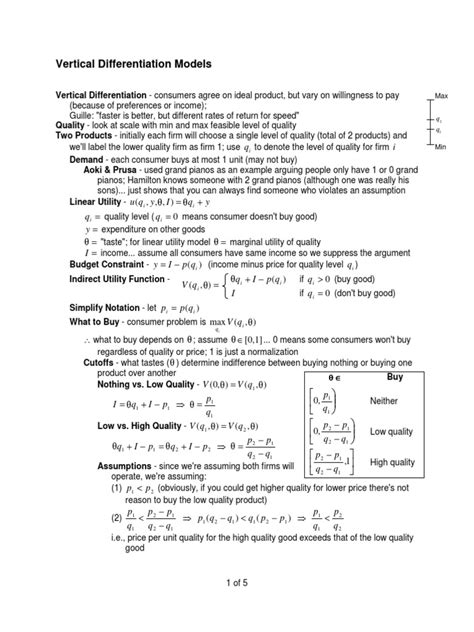 Hotelling Model Vertical Differenciation Example Pdf Profit Economics Utility
