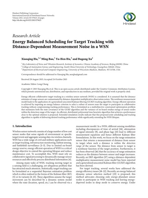 Pdf Energy Balanced Scheduling For Target Tracking With Distance Dependent Measurement Noise