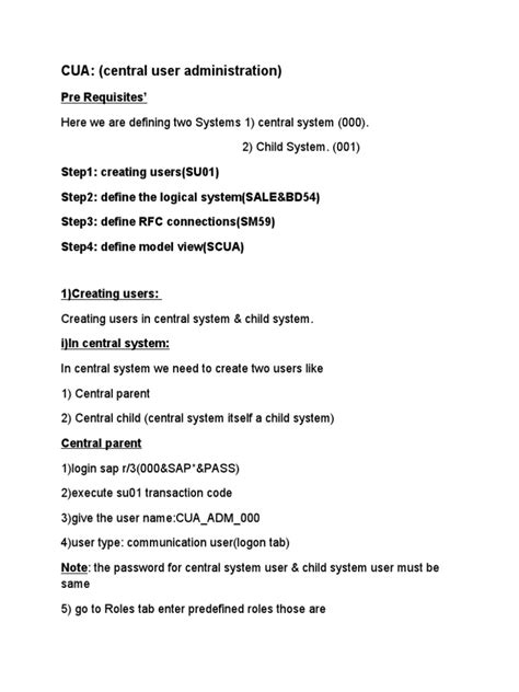 Cua Step By Step Guide To Central User Administration Configuration Pdf Login Software