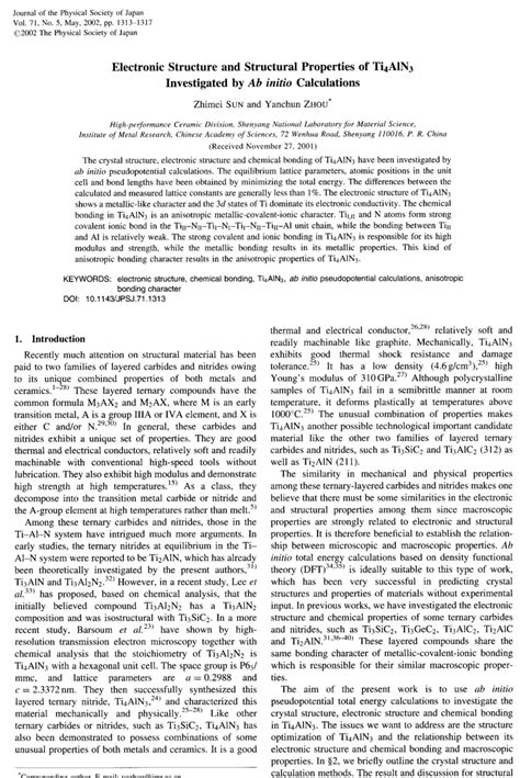 Pdf Electronic Structure And Structural Properties Of Ti4aln3