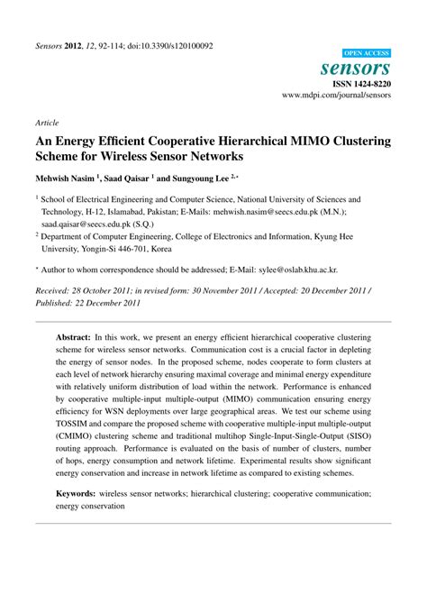 Pdf An Energy Efficient Cooperative Hierarchical Mimo Clustering