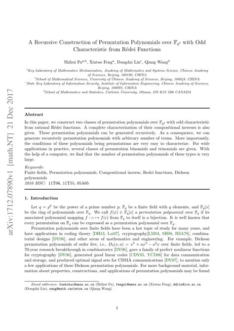 Pdf A Recursive Construction Of Permutation Polynomials Over Mathbb F Q2 With Odd