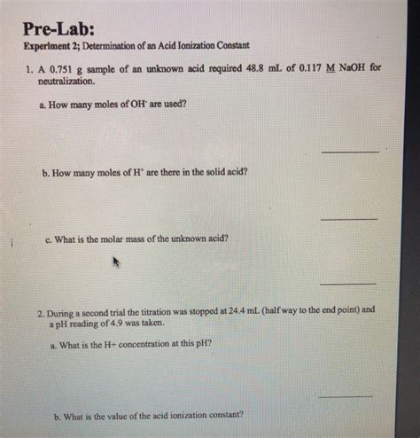 Solved Pre Lab Experiment 2 Determination Of An Acid