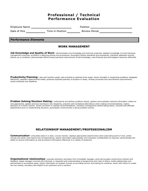 Professional Technical Performance Evaluation Form Fill Out Sign