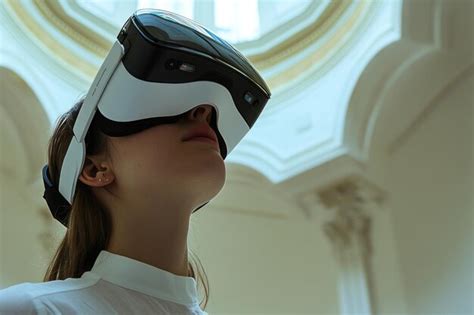 Woman Using Vr Headset In Building Premium Ai Generated Image