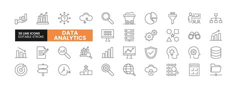 Set Of 36 Data Analysis Line Icons Set Data Analysis Outline Icons With Editable Stroke