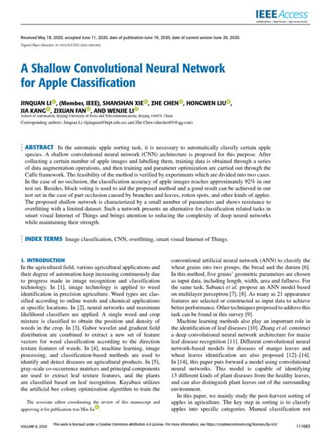 Jinquan Li Et Al 2020 A Shallow Convolutional Neural Network For Apple Classification Pdf