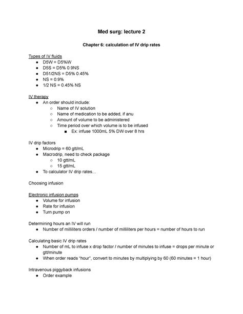 Med Surg Lecture 2 Med Surg Notes Calculations Med Surg Lecture 2 Chapter 6 Calculation Of