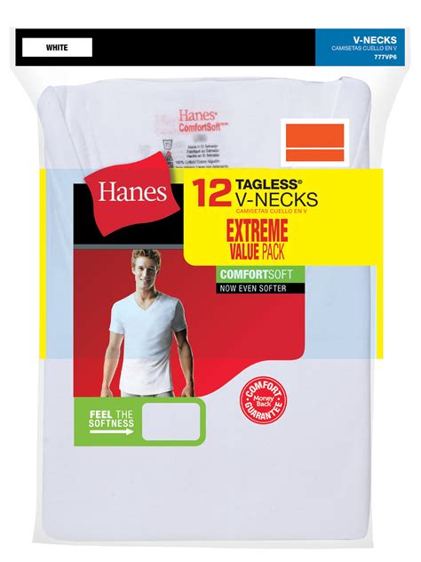 12 Pack Of Hanes Mens Comfortsoft White Tagless V Neck Undershirts For
