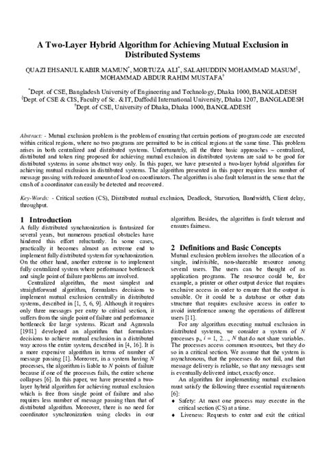 Pdf A Two Layer Hybrid Algorithm For Achieving Mutual Exclusion In Distributed Systems
