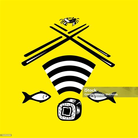 무선 네트워크 아이콘 및 해산물 전통 쌀 요리 뿐만 아니라 가정 요리를 나타내는 다채로운 Wifi 로고 기호의 개념 Wap에