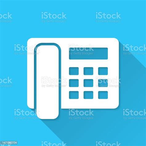 전화 파란색 배경에 아이콘 긴 그림자가 있는 평면 디자인 3차원 형태에 대한 스톡 벡터 아트 및 기타 이미지 3차원 형태 Lcd Voip Istock