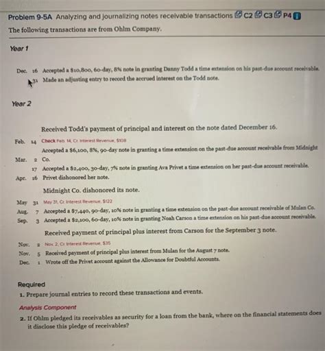 solved problem 9 5a analyzing and journalizing notes