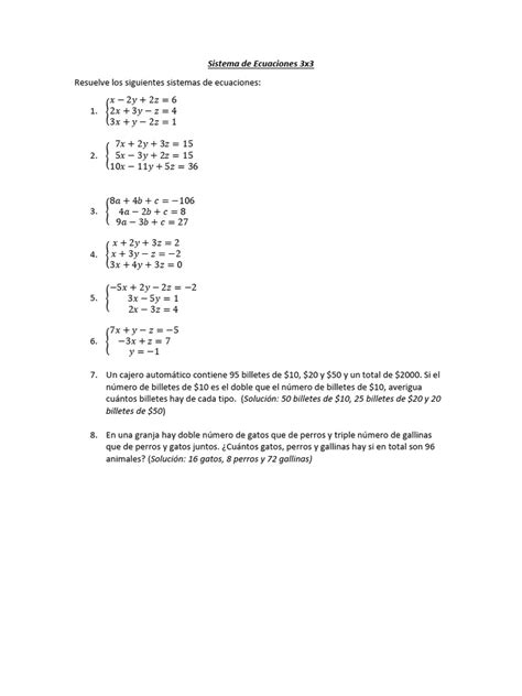 Sistemadeecuaciones3x3ejercicios Pdf