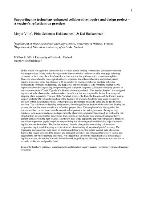 Pdf Supporting The Technology Enhanced Collaborative Inquiry And