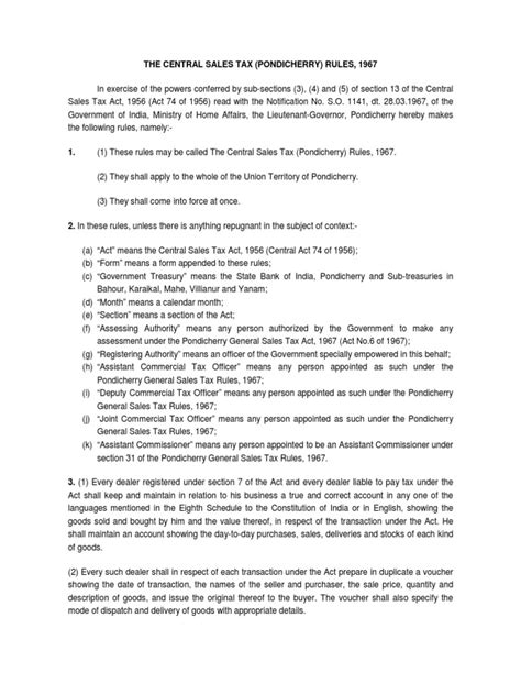 Cst Rules Pondicherry Pdf Taxes Sales