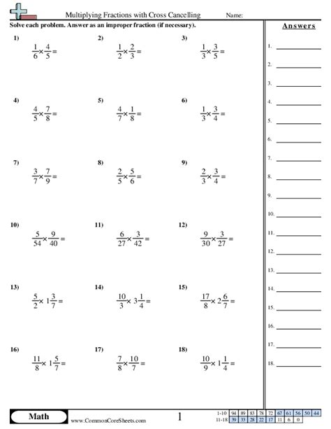 Multiplying Fractions With Cross Canceling Worksheet Answers