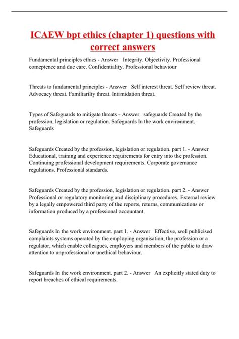 Icaew Bpt Ethics Chapter 1 Questions With Correct Answers Icaew Stuvia Us