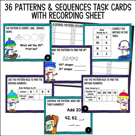 Winter Algebraic Patterns Task Cards Curious Classroom Adventures