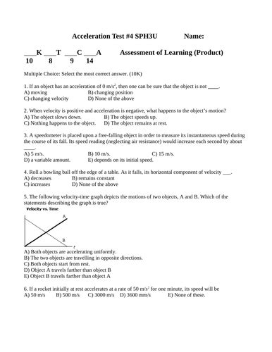 4 Acceleration Physics Tests With Answers Kinematic Equations And Projectiles Teaching Resources