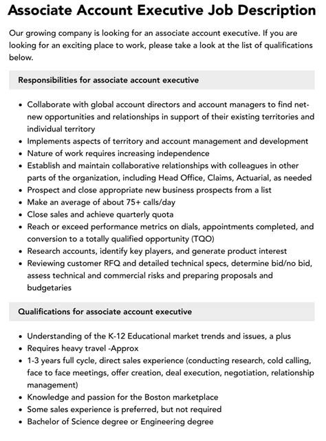 Associate Account Executive Job Description Velvet Jobs