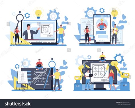 10개의 Engineering Online Service Or Platform On Differernt Device Concept 이미지 스톡 사진 3d 오브젝트 벡터