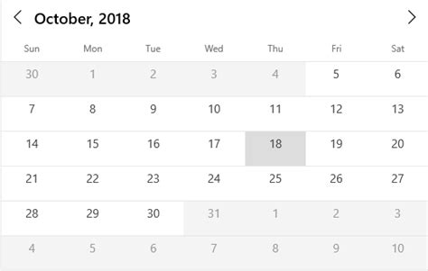 UWP Calendar Control Month Calendar Syncfusion