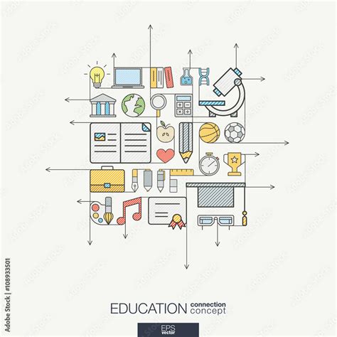 Education Integrated Thin Line Symbols Modern Color Vector Concept