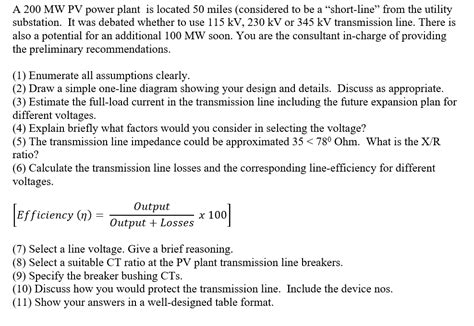 Solved A 200 Mw Pv Power Plant Is Located 50 Miles