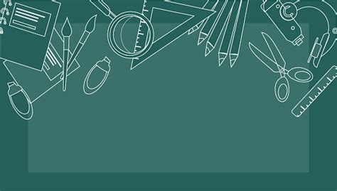 학교로 돌아가는 배너 학교 용품 액세서리 요소와 호리슨 탈 포스터 핸드그린 개요office 스쿨링 문구 도구 녹색 배경에 텍스트를 배치합니다 프로모션 템플릿입니다 그림 9