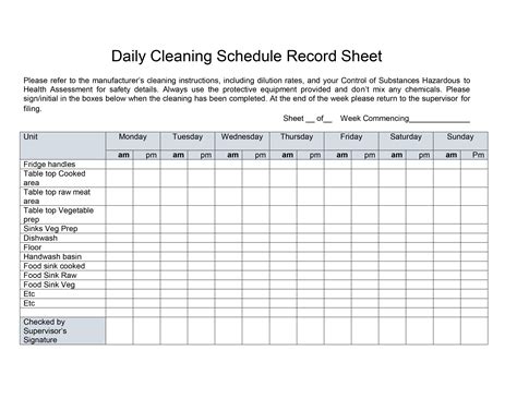 Daily Cleaning Schedule Template Printable Schedule Template Images