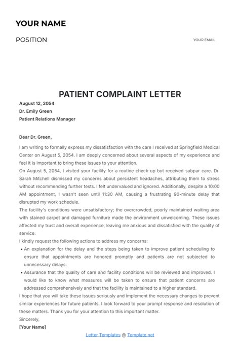 Free Patient Complaint Letter Template To Edit Online