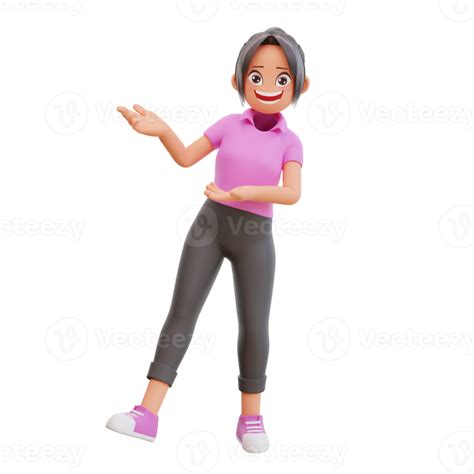 Cute Girl Smiling Posing Happy 3d Cartoon Illustration 13666288 Png