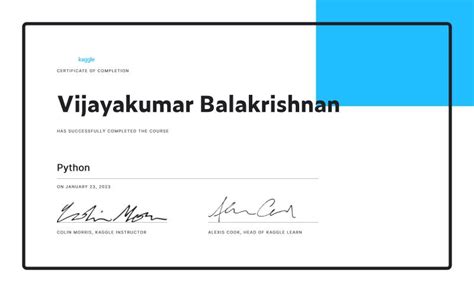Vijayakumar Balakrishnan On Linkedin Ive Completed The Python Course On Kaggle