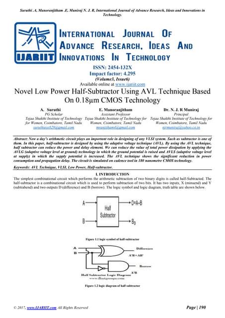 Novel Low Power Half Subtractor Using Avl Technique Based On 018µm