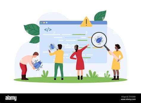 Bugs Search In Software And Mobile App Code Testing Tiny People Look