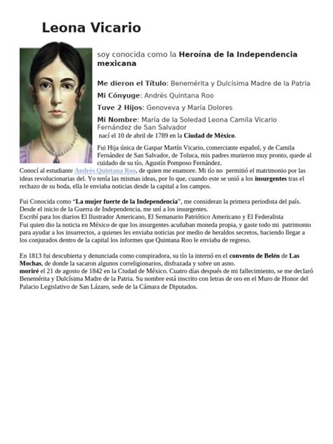 Biografía De Leona Vicario Heroína Mexicana Pdf Historia