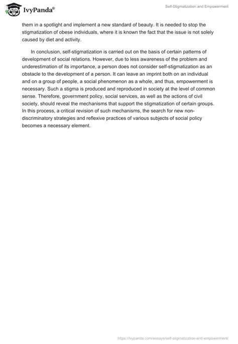 Self Stigmatization And Empowerment 574 Words Essay Example