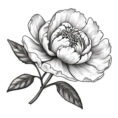 Sophisticated Black And White Peony Flower Drawing Vector Premium Ai