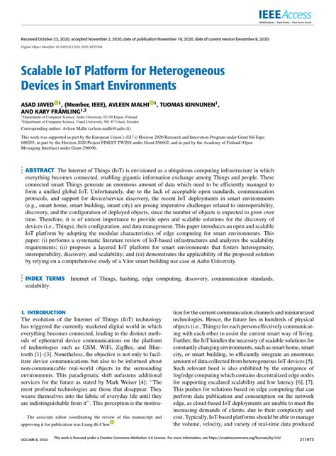 Pdf Scalable Iot Platform For Heterogeneous Devices In Smart Environments