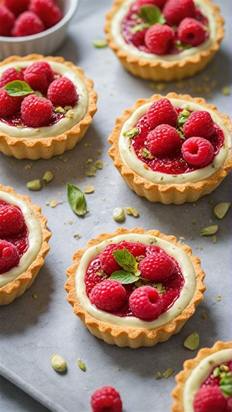 Raspberry Pistachio Cream Tarts With Raspberry Drizzle Easy Baking Recipes Desserts Easy