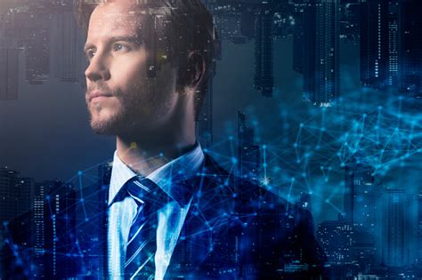 가상 현실 화면 연결 라인 스마트 기술 아이디어 개념과 스마트 백인 사업가 이중 노출 경제에 대한 스톡 사진 및 기타 이미지 경제 그래프 그래픽 사용자 인터페이스