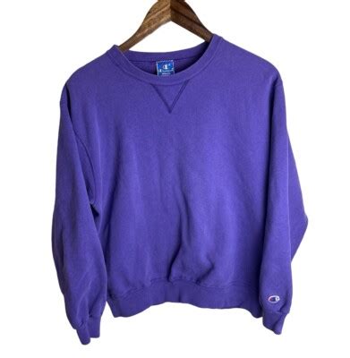 Vintage 80s Champion Purple V Crewneck Sweatshirt Size Medium Made Usa