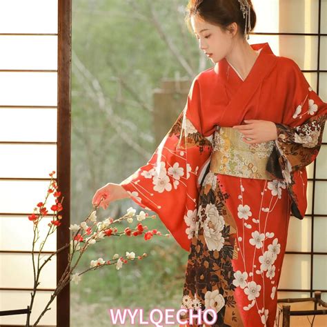 Red Kimono Women Japanese Traditional Yukata Haori Kimonos Cosplay Gown