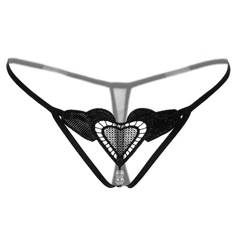 New 7 Colors Lady Crotchless Lace Flowers Pearls Thongs Love Heart