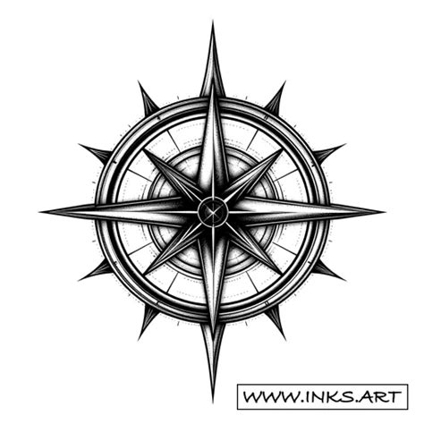 Tattoo Design Intricate Compass Rose With Deep Symbolism Style Black